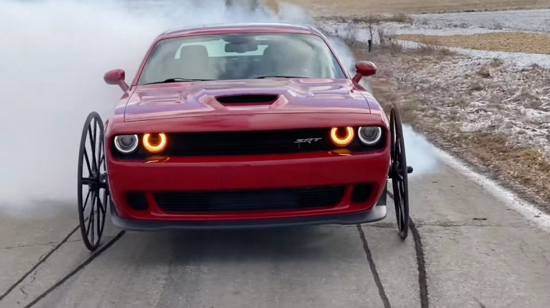 This Dodge Challenger Hellcat on Buggy Wheels Is the Ideal 717-HP Carriage