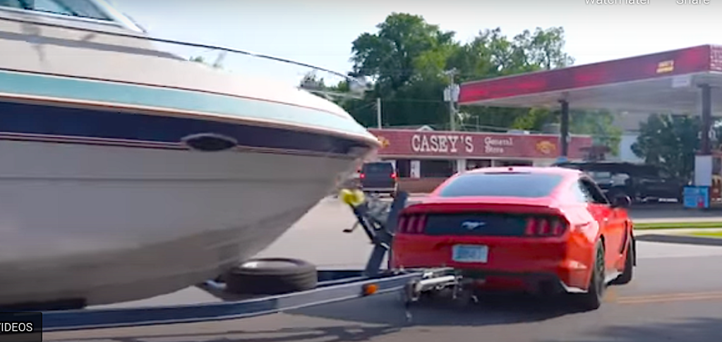Watch: Diesel Swapped Mustang Pulling a Boat Gets Crazy