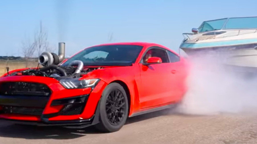 Watch: Diesel Swapped Mustang Pulling a Boat Gets Crazy